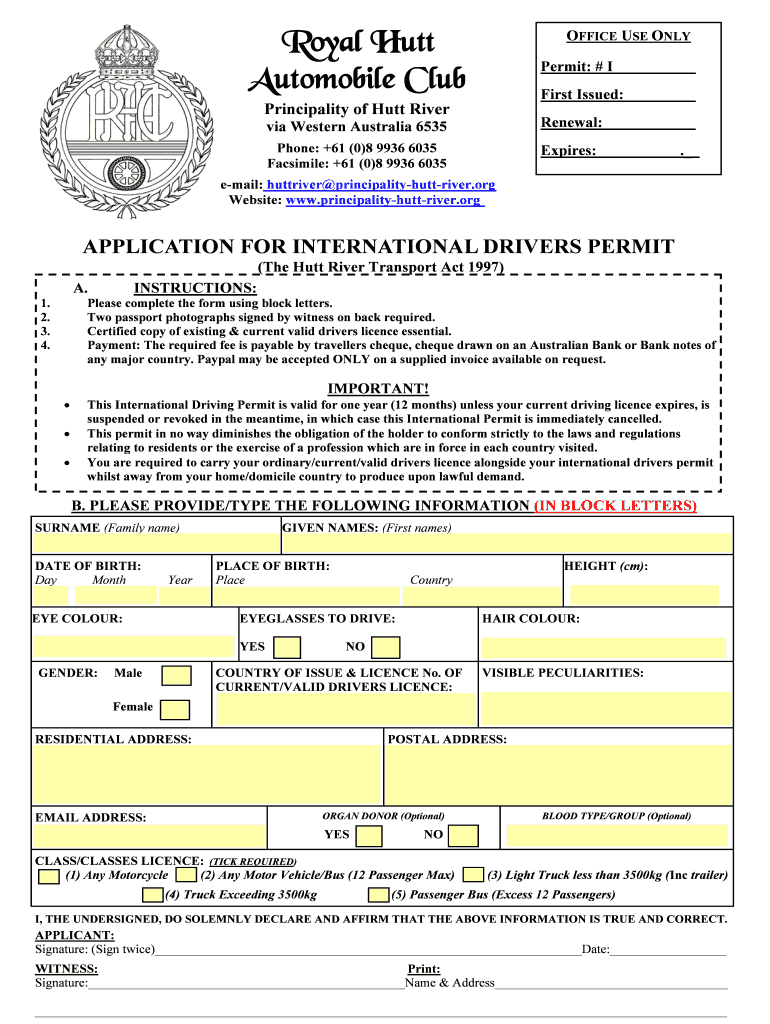 Fillable Online International drivers permit application 02.doc Fax ...