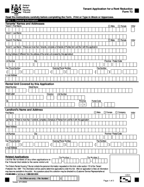 Fillable Online Tenant Application for a Rent Reduction - Gtarental.com ...