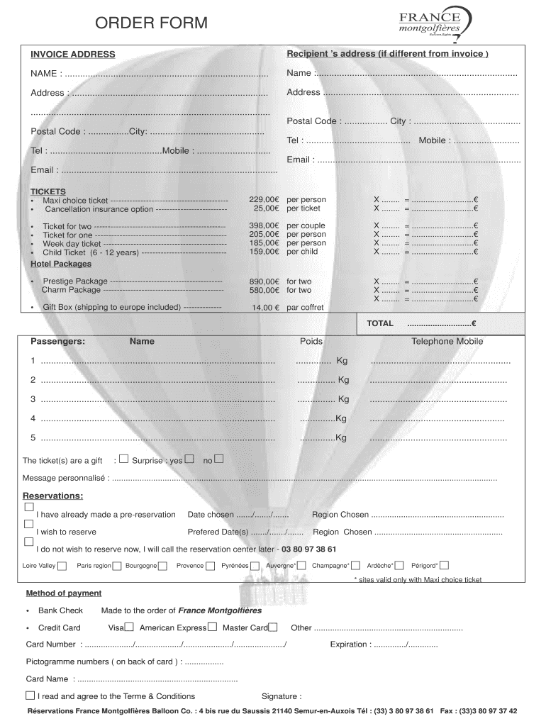 Fillable Online ORDER FORM Fax Email Print - pdfFiller