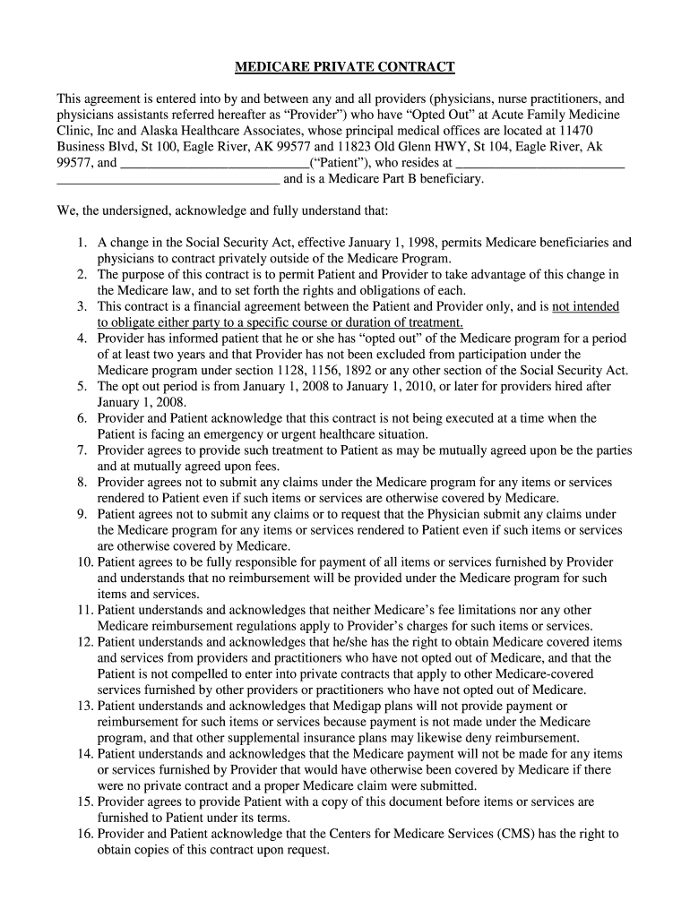 Fillable Online Medicare Private Contract here - Acute Family Medicine Clinic Fax Email Print ...