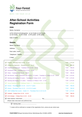 Fillable Online four-forestschool Application After School Activities Lucerne - Four-Forest ...