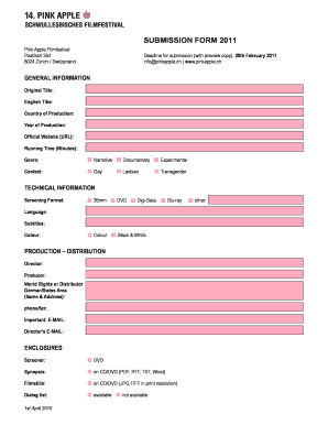 Fillable Online pinkapple SUBMISSION FORM 2011 - Pink Apple Fax Email ...