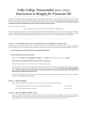 Fillable Online colby Colby College Noncustodial 2012-2013 Instructions to Reapply for ...