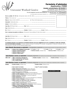 Fillable Online wesford Formulaire d'admission Application FORM Ann e universitaire 2010 ...