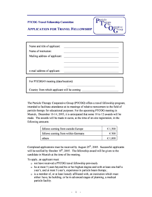 Fillable Online ptcog web psi APPLICATION FOR TRAVEL FELLOWSHIP - Ptcog - ptcog web psi Fax ...