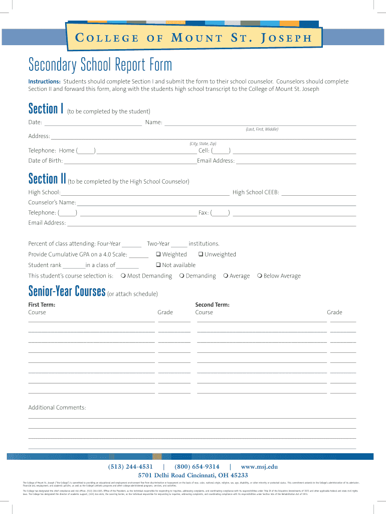 Fillable Online Secondary School Report Form Fax Email Print - pdfFiller