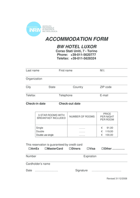 Fillable Online cmmclub Accommodation form bw hotel luxor - CMM CLUB ...