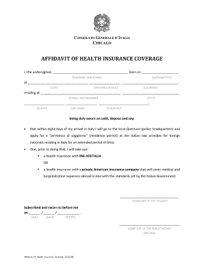 Affidavit Of Health Insurance Coverage - Consolato D'Italia A Detroit ...