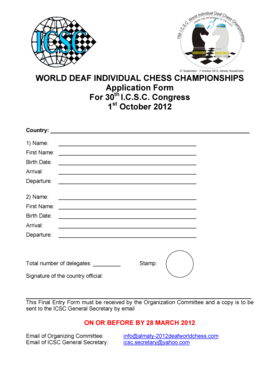 Fillable Online WORLD DEAF INDIVIDUAL CHESS CHAMPIONSHIPS Application ...