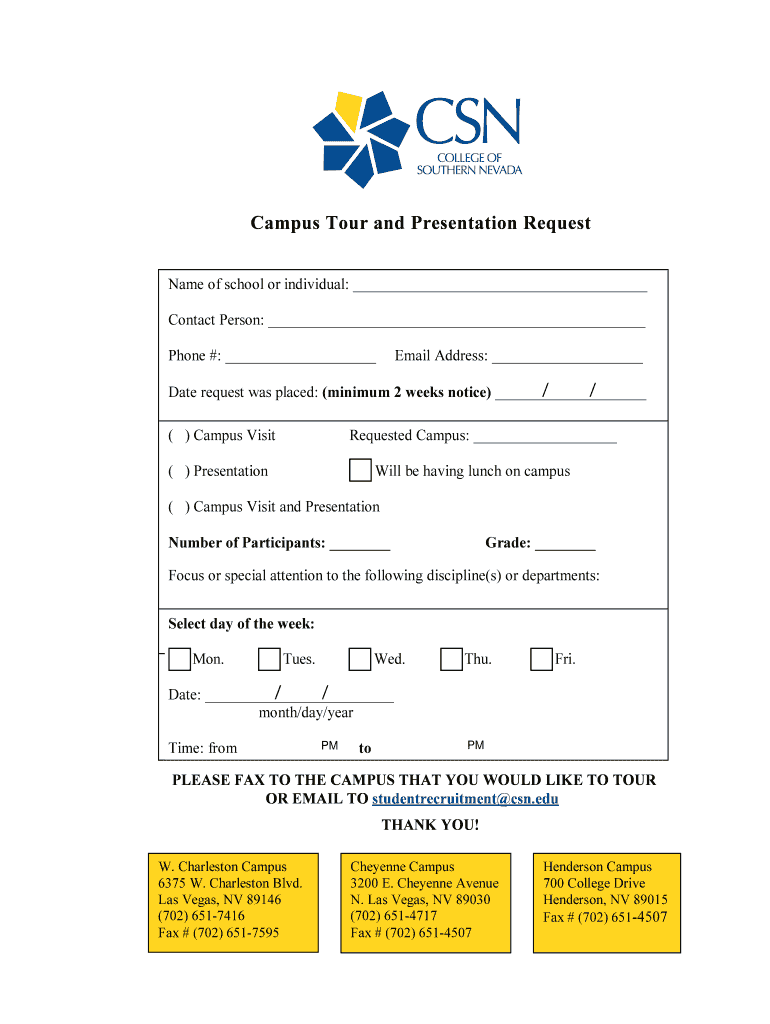 Fillable Online Campus Tour and Presentation Request Form Fax Email ...