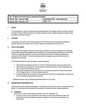 Fillable Online wm Title: Probationary Period Policy for Operational ...