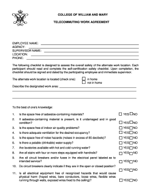 Fillable Online wm Telework and Checklist (pdf) - College of William ...