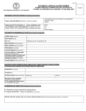 Fillable Online aero upm STUDENT APPLICATION FORM - Universidad Polit ...
