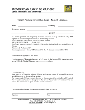 Fillable Online Tuition Payment Information Form Spanish Language Fax Email Print - pdfFiller
