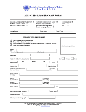 Fillable Online 2013 Summer Camp Application Form - Canadian International ... Fax Email Print ...