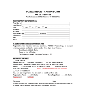 Fillable Online cg cs tsinghua edu PG2002 REGISTRATION FORM Fax Email ...