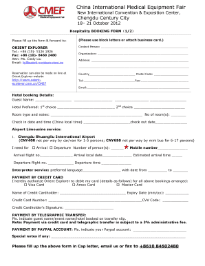 Fillable Online Hotel booking form - orient-explorer.com.cn Fax Email ...