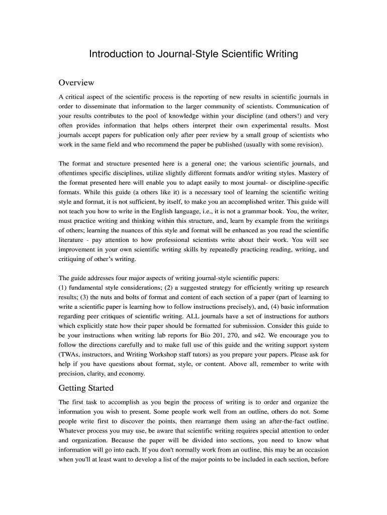 Fillable Online cose seu edu Introduction to Journal-Style Scientific ...