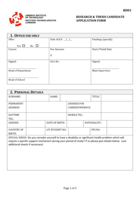 Fillable Online RESEARCH & THESIS CANDIDATE APPLICATION FORM - LIT Fax Email Print - pdfFiller