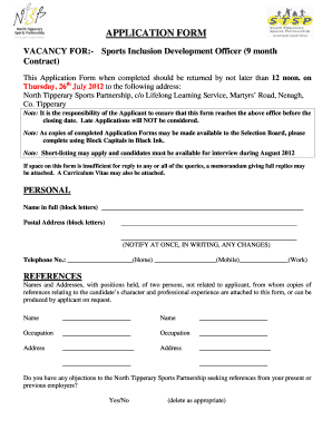 Fillable Online stsp SIDO Application Form - South Tipperary Sports ...