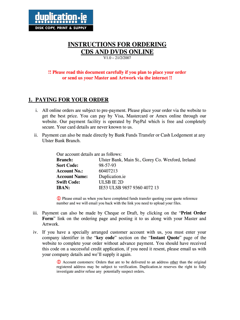 Fillable Online INSTRUCTIONS FOR ORDERING CDS AND DVDS ONLINE Fax Email Print - pdfFiller