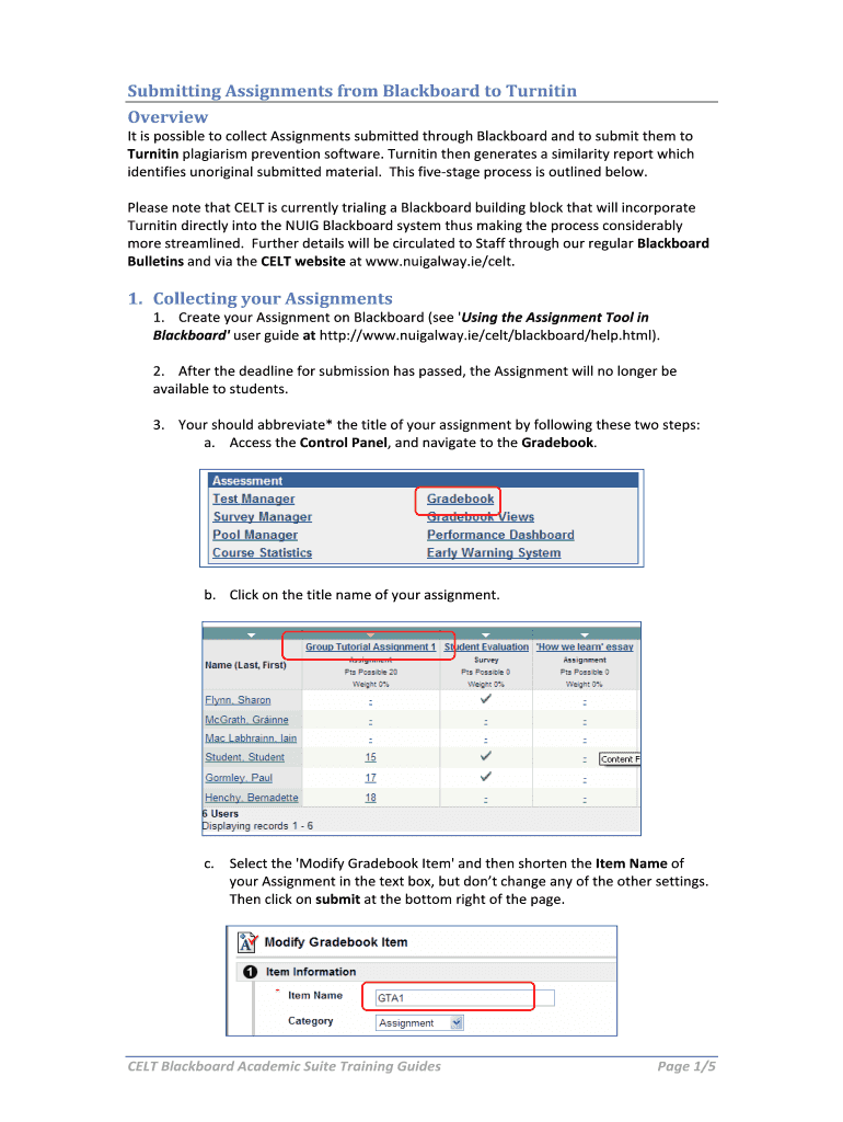 Fillable Online How to Submit Assignments to Turnitin via Blackboard ...