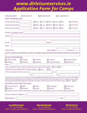 Fillable Online Www.dlrleisureservices.ie Application Form for Camps Fax Email Print - pdfFiller
