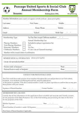 Fillable Online passageafc 2012 Annual Membership form - Passage AFC ...