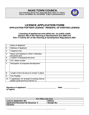 Fillable Online NAAS TOWN COUNCIL LICENCE APPLICATION FORM - Kildare.ie ...