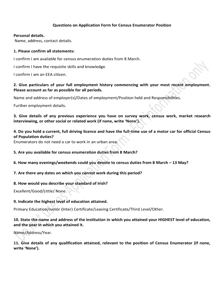 Fillable Online Census Enumerator Application Fax Email Print - pdfFiller