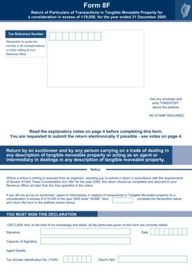 Fillable Online revenue Form 8F - Return of Particulars of Transactions ...