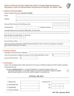 Fillable Online revenue Form VAT 72A - Claim for Refund of Value Added ...