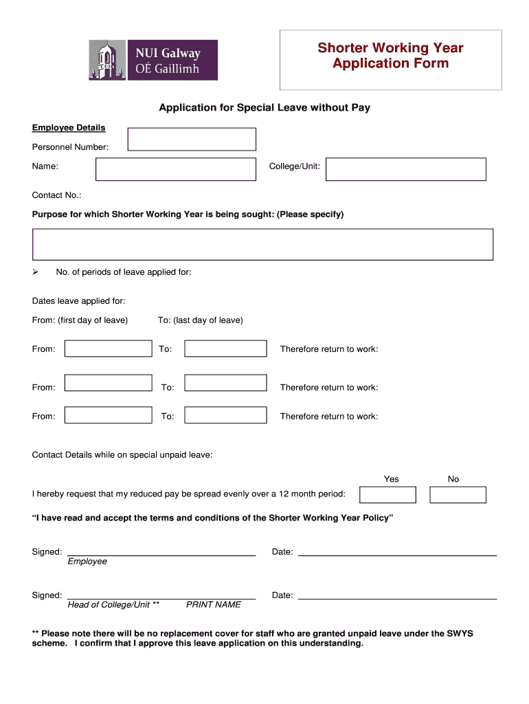Fillable Online Application for Special Leave without Pay Fax Email ...