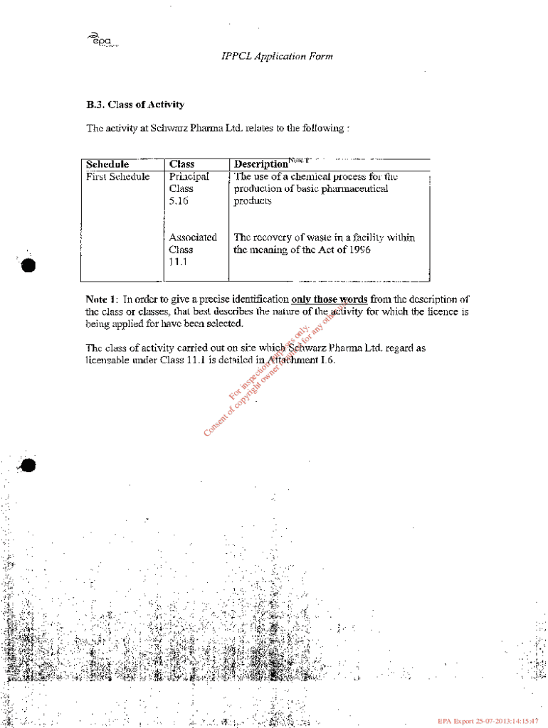 Fillable Online IPPCL Application Form B.3. Class of Activity The ...