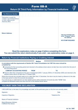 Fillable Online revenue Form 8B-A Return of Third Party Information by ...