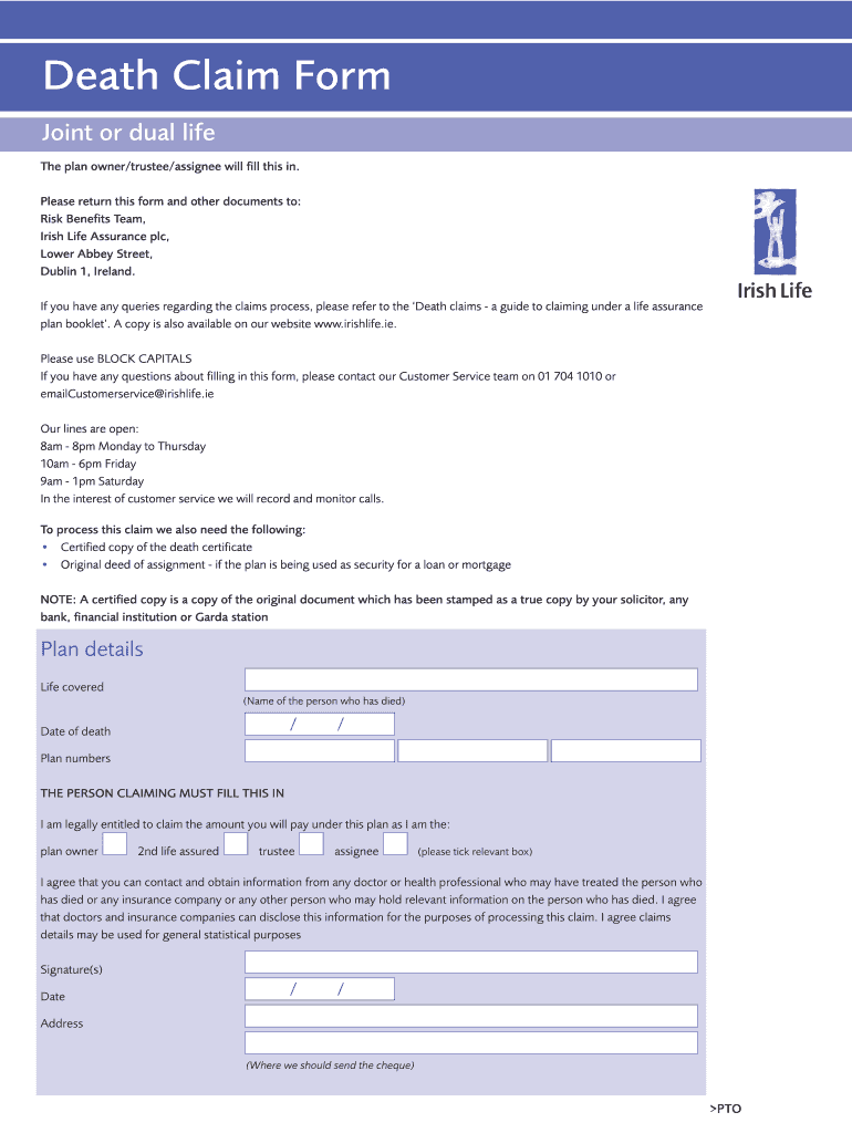 Fillable Online Death Claim Form Fax Email Print - pdfFiller