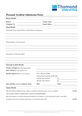 Fillable Online thomondunderwriting Personal Accident Submission Form (ROI) - Thomond ...
