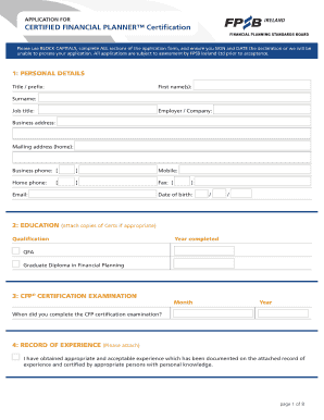 Fillable Online fpsb CFP certification application form - FPSB Ireland ...