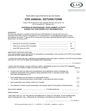 Fillable Online CPD ANNUAL RETURN FORM - LIA Fax Email Print - pdfFiller