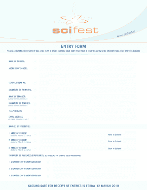 Fillable Online scifest Each entry must have a separate entry form - scifest Fax Email Print ...