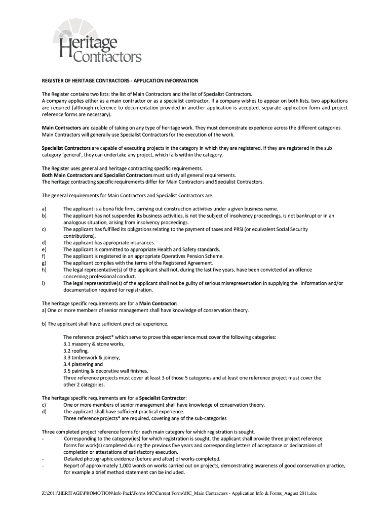 Main Contractor Application - Heritage Contractors ...