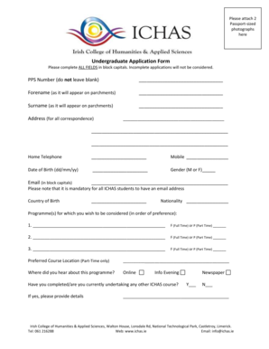 Fillable Online ichas Undergraduate Application Form - ICHAS - ichas Fax Email Print - pdfFiller