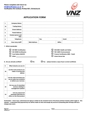 Fillable Online APPLICATION FORM - Verification New Zealand Fax Email ...