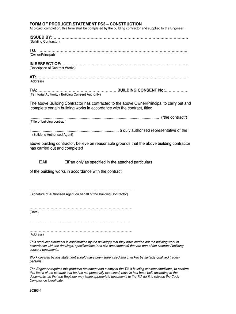 Form Of Producer Statement PS3 Fill And Sign Printable Template Form Of Producer Statement PS3 Fill And Sign Printable Template