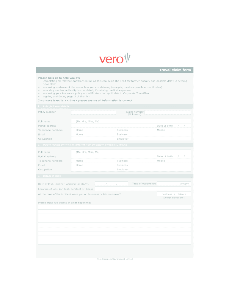 Travel claim form - Vero: Fill out & sign online | DocHub