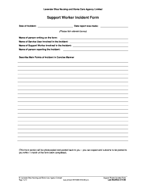 Fillable Online Support Worker Incident Form.pdf - Lavender Blue ...