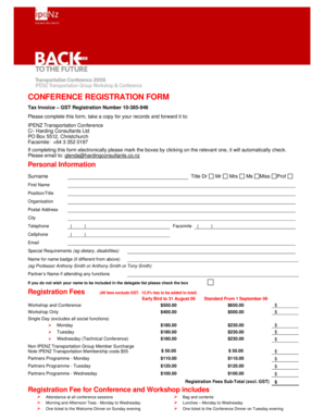 Fillable Online CONFERENCE REGISTRATION FORM Tax Invoice GST ...