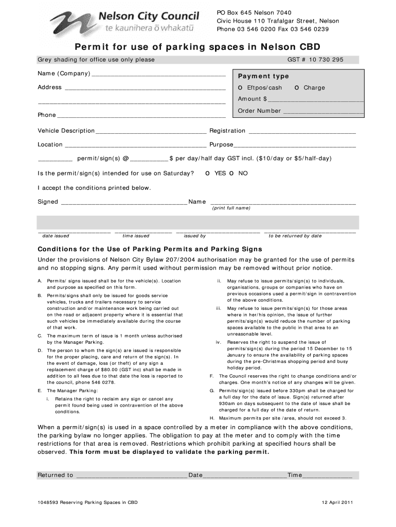 Permit for use of parking spaces in Nelson CBD - Nelson City Council ...