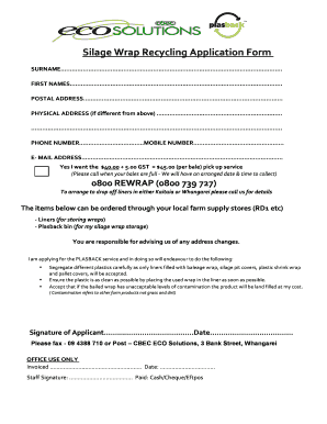 Fillable Online Silage Wrap Recycling Application Form Fax Email Print ...