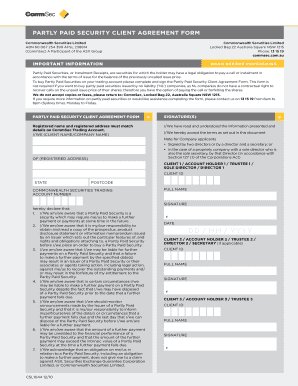 Fillable Online Partly Paid Security Client Agreement Form - ASB ...